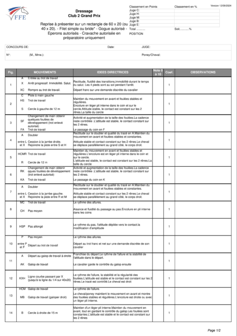 Reprise Dressage Club 2 PDF + Guide Complet - Terre de Sport Equestre